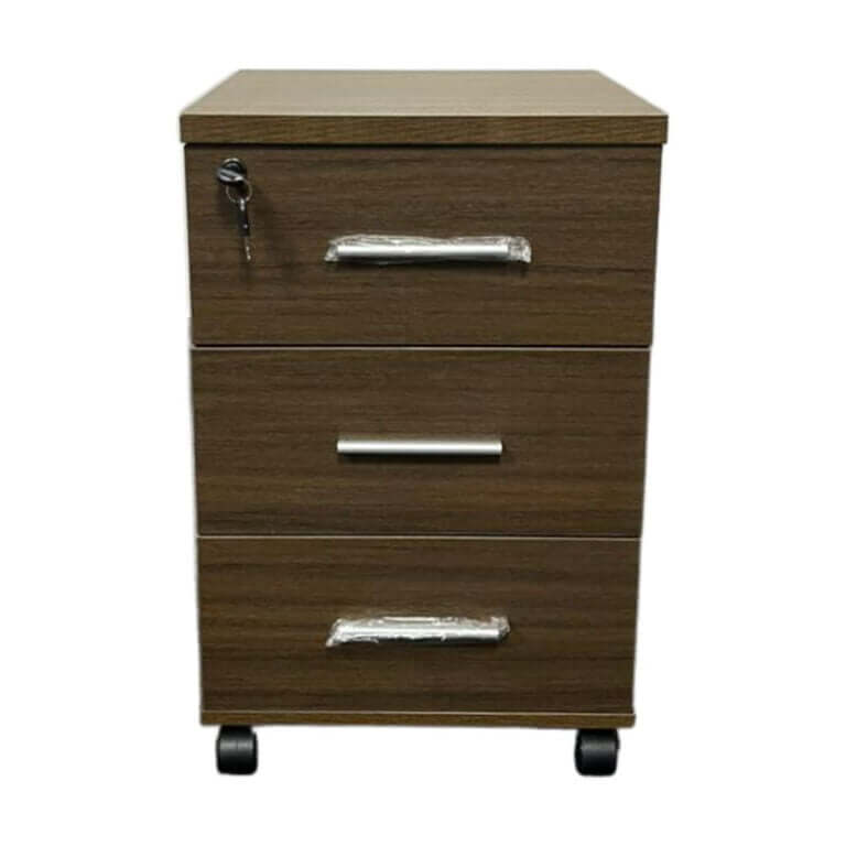 Modern glass front office file cabinet with three doors